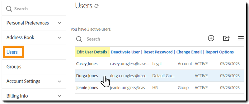 Edit a user's group membership